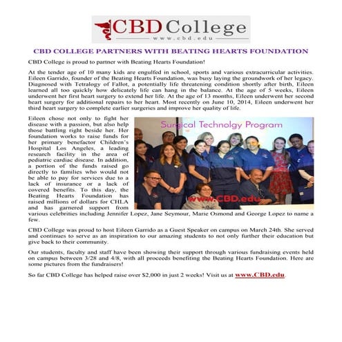 CBD COLLEGE PARTNERS WITH BEATING HEARTS FOUNDATION | PDF