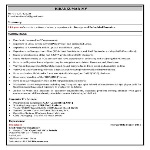 KIRANKUMAR_MV | DOCX | Operating Systems | Computer Software and ...