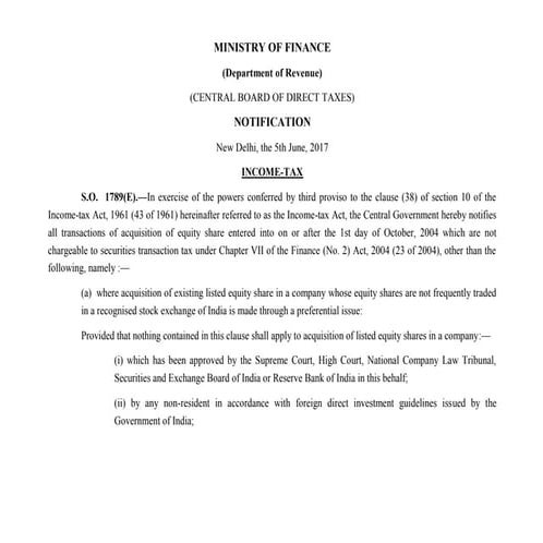 CBDT notification on exemption us 10(38) for LTCG on transfer of equity ...