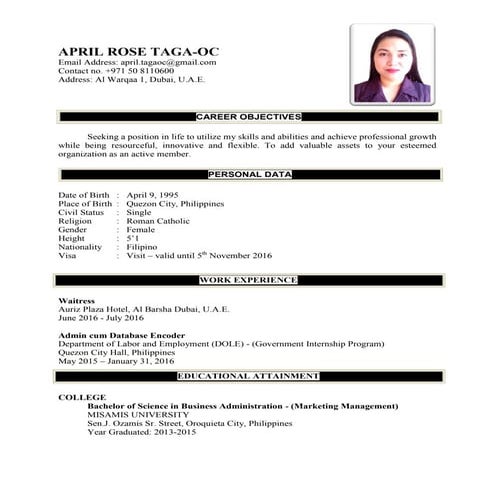 CV - April Rose Taga-oc | PDF