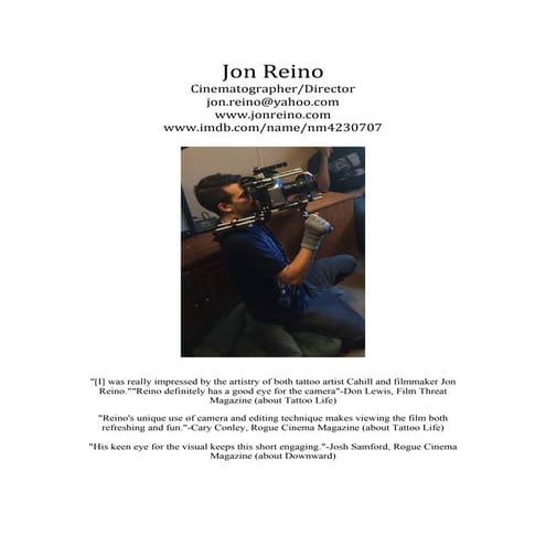 Jon Reino Resume | DOC | Documentary | Genres