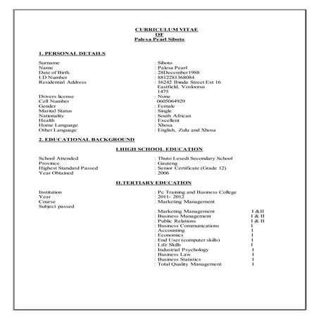 Palesa Pearl Resume | DOCX