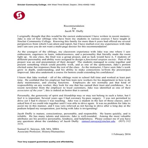 Prof. Sawaya Letter of recommendation | DOC