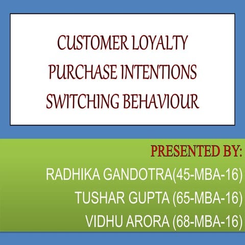 consumer loyalty , purchase intentions and switching behaviour | PPTX