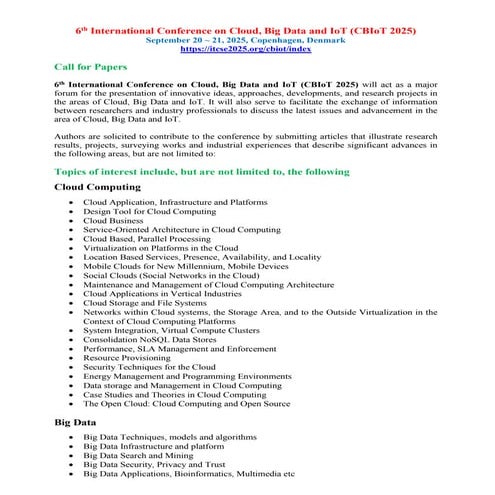 6th International Conference on Cloud, Big Data and IoT (CBIoT 2025) | PDF