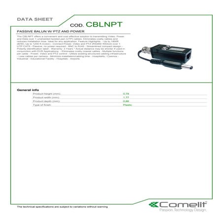 Comelit CBLNPT Data Sheet | PDF