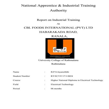 NVQ 6 Electrical Technology Industrial Training Report | PDF