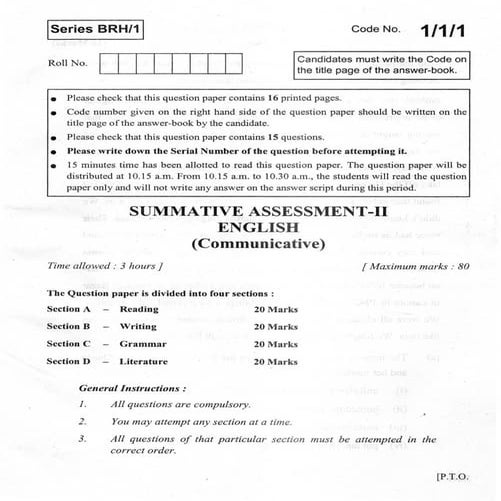 Class 10 Cbse English Communicative Question Paper Term 2 Model 1 | PDF