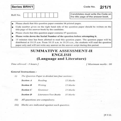 Class 10 Cbse English Language Literature QP Term 2 Set 2 | PDF
