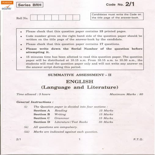 Class 10 Cbse English Language Literature Question Paper Term 2 Set 3 | PDF