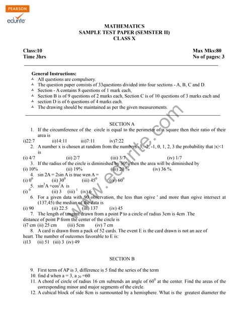 Class 9 Cbse Maths Sample Paper Model 2 | PDF