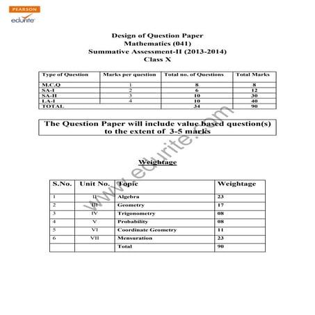 Class 10 Cbse Maths Sample Paper Term 2 2012 | PDF