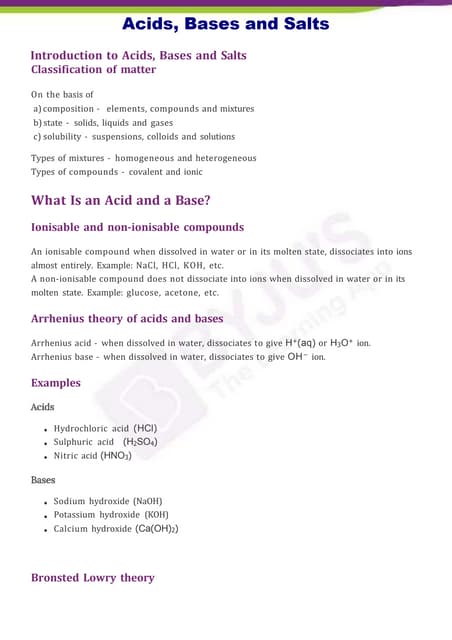 Acids, Bases and Salts Class - 10th | PPTX