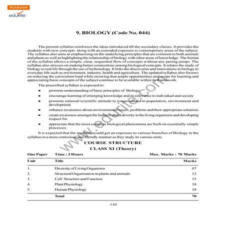 Class 11 Cbse Biology Syllabus 2012-13 | PDF