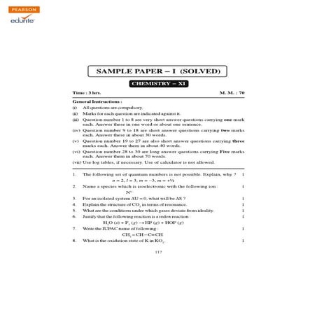 Class 11 Cbse Chemistry Sample Paper | PDF