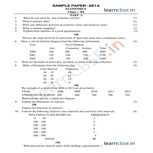 Cbse class-11-economics-sample-paper-term 1-2021 | PDF