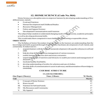 Class 11 Cbse Home Science Syllabus 2011-2012 | PDF