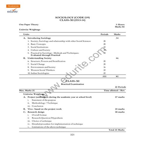 Class 11 Cbse Sociology Syllabus 2013-14 | PDF