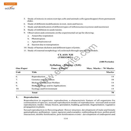 Class 12 Cbse Biology Syllabus 2013-14 | PDF