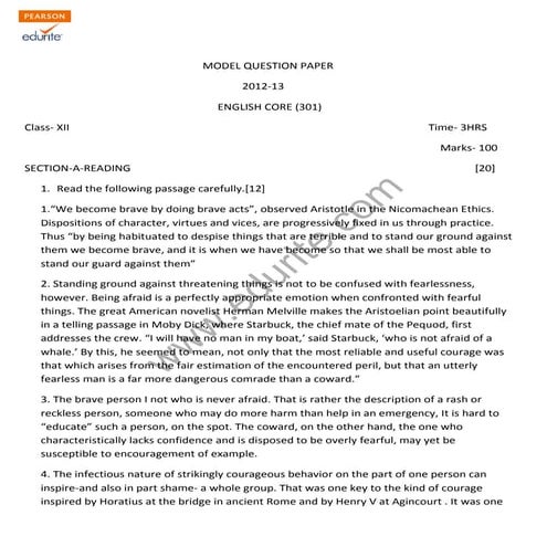 Class 12 Cbse English Core Sample Paper 2012-13 Model 1 | PDF ...