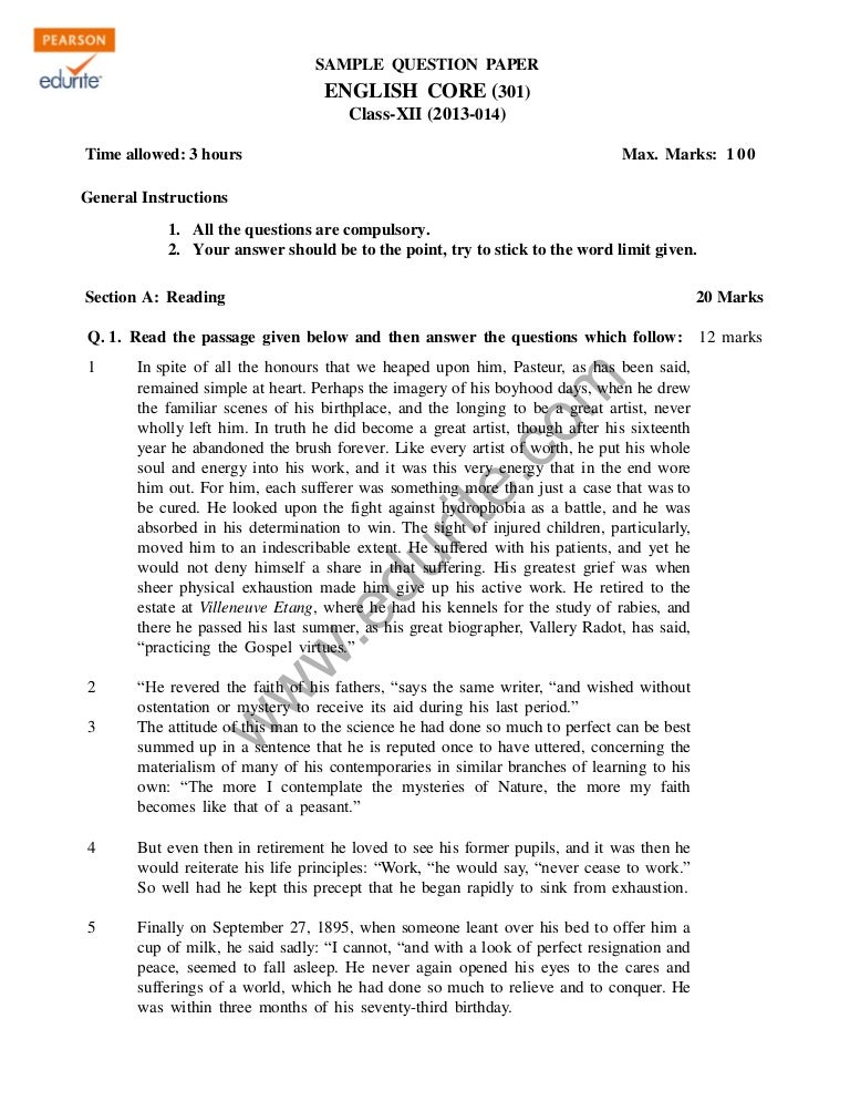 Class 12 Cbse English Core Sample Paper 2013-14