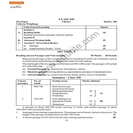 Cbse Class 12 English Core Syllabus 2014 | PDF