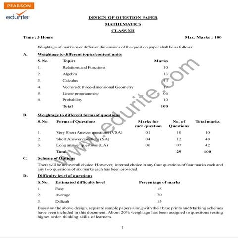 Class 12 Cbse Maths Sample Paper 2012 Model 1 | PDF