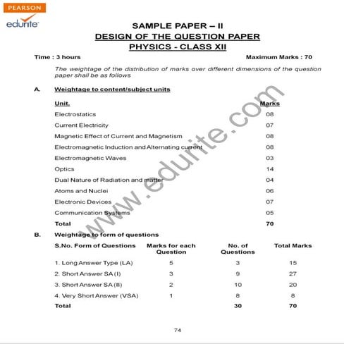 Class 12 Cbse Physics Sample Paper Model 2 | PDF