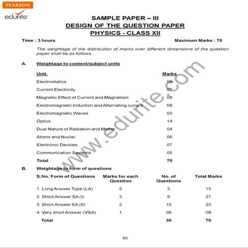 Class 12 Cbse Physics Sample Paper Model 3 | PDF