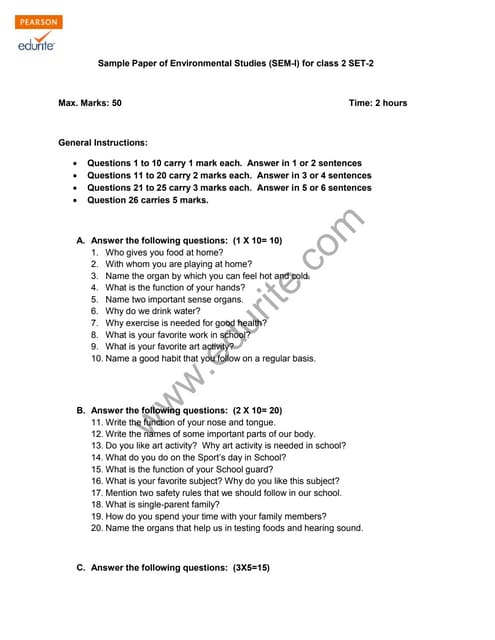 Class 2 CBSE Maths Sample Paper Term 1 Model 1 | PDF