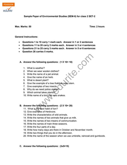Class 2 ICSE Maths Sample Paper Model 2 | PDF