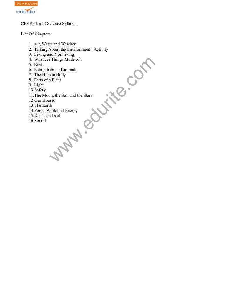 Class 3 CBSE Science Syllabus Class 3 CBSE Science Syllabus