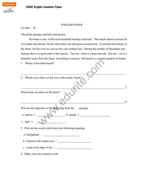 Rimjhim class 4 practice paper term 1july 18 19 lL 1 to 5 | PDF