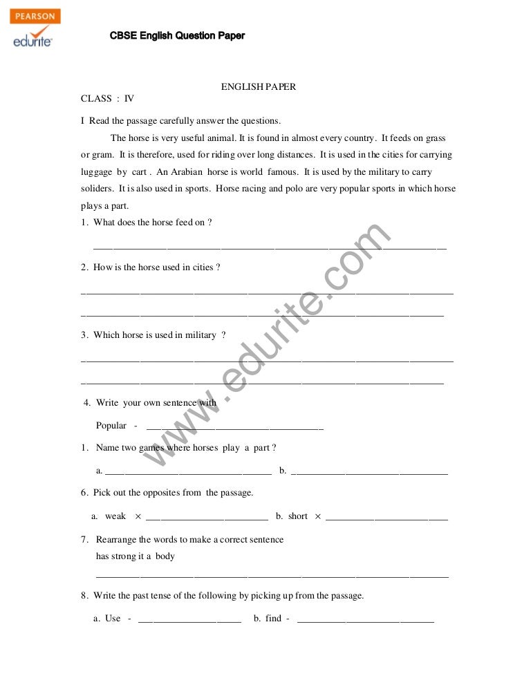 Class 4 Cbse English Question Paper 2012 Class 4 Cbse English Question Paper 2012