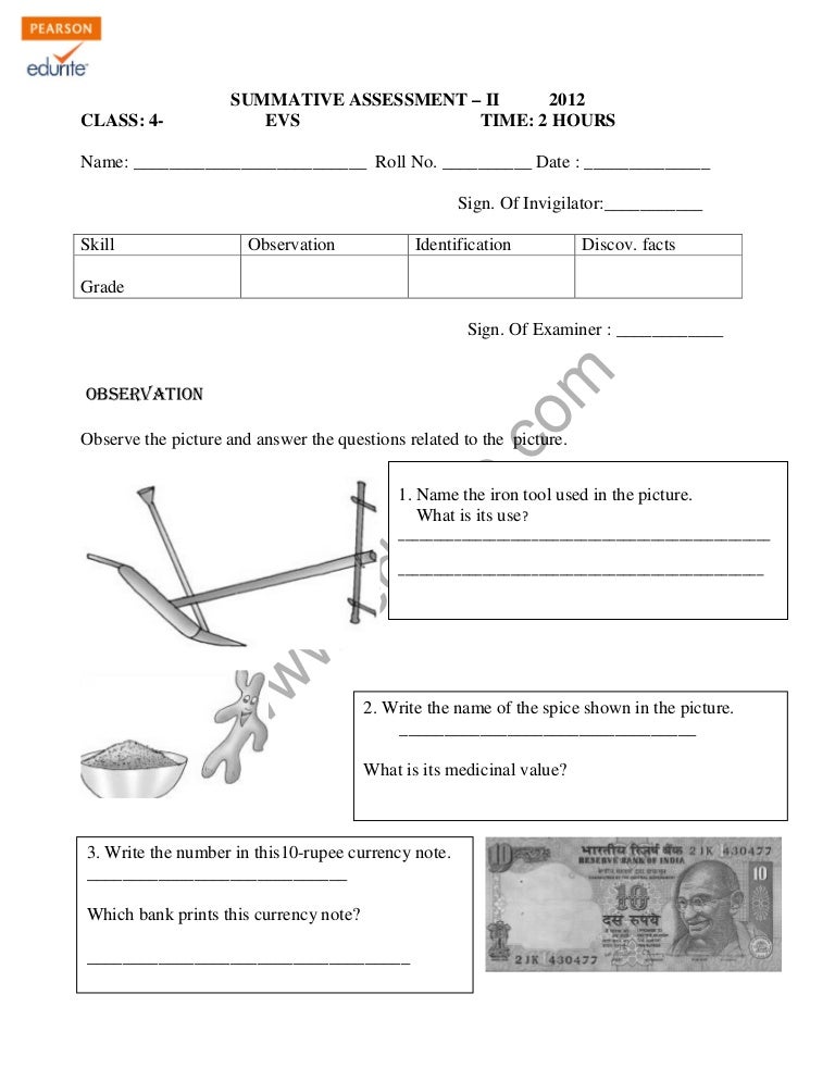 Class 4 Cbse EVS Question Paper Term 2 2012