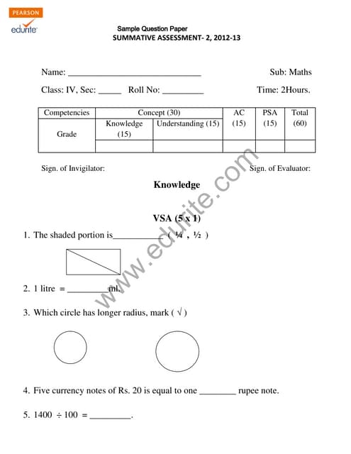 Class 2 ICSE Maths Sample Paper Model 2 | PDF