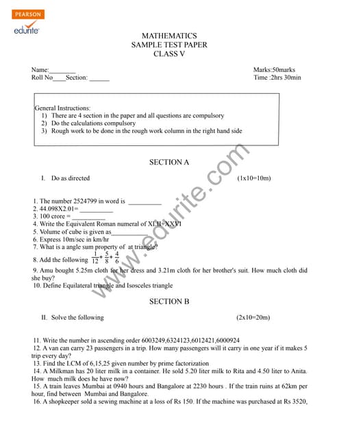 Cbse class-1-maths-sample-papers-term-2-model-1 | PDF