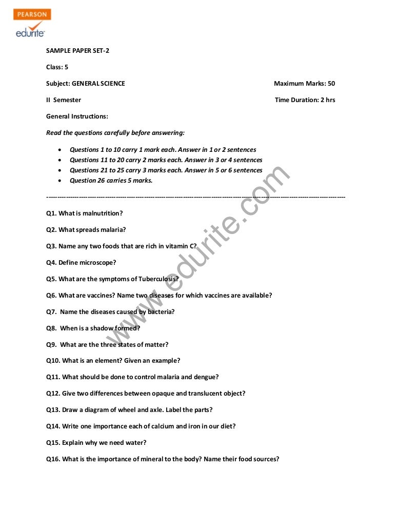 Cbse Class 5 Science Sample Paper Term 2 Model 2