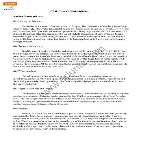 Cbse Class 6 Maths Syllabus 2010-11 | PDF