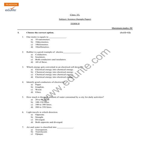 Class 6 Cbse Science Sample Paper Term 2 Model 1 | PDF | Physics | Science