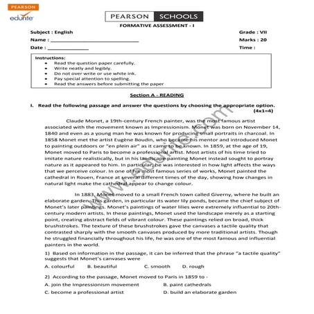 Class 7 Cbse English Question Paper | PDF