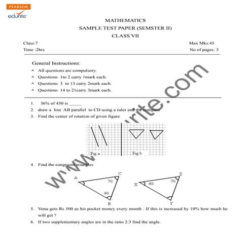 Class 7 Cbse Maths Sample Paper Term 2 Model 1 | PDF | Secondary ...