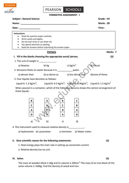 Class 7 Cbse Science Sample Paper Term 1 Model 2 | PDF