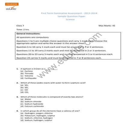 Class 7 Cbse Science Sample Paper Term 1 Model 2 | PDF