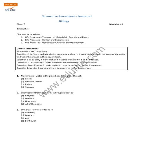 Class 8 Cbse Biology Sample Paper Term 1 Model 2 | PDF