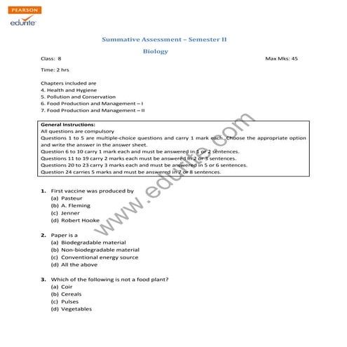 Class 8 Cbse Biology Sample Paper Term 2 Model 1 | PDF