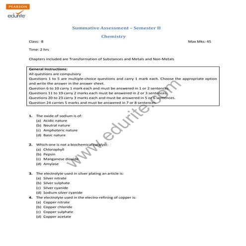 Class 8 Cbse Chemistry Sample Paper Term 2 Model 2 | PDF