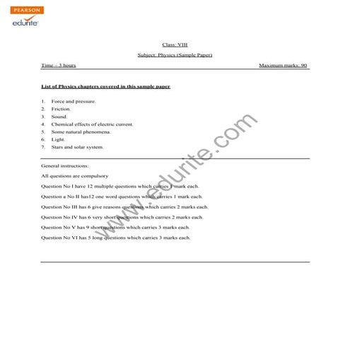 Class 8 Cbse Physics Sample Paper | PDF