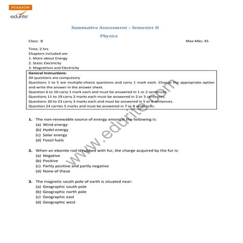 Class 8 Cbse Physics Sample Paper Term 2 Model 2 | PDF