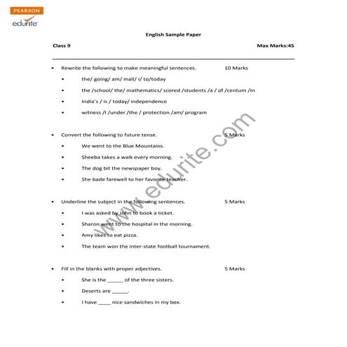 Class 9 Cbse English Sample Paper Model 2 | PDF